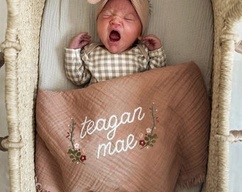 Personalized Hand Lettered Embroidered Baby Swaddle Receiving Blanket ...