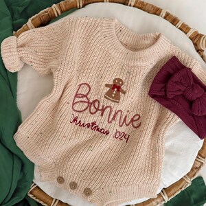 Personalized Baby Christmas Sweater Romper: Embroidered Gingerbread ...