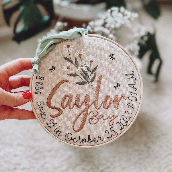 Embroidery Birth Announcement - Etsy