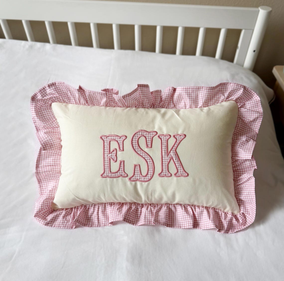 12x20 in Personalized Applique Name and Monogram Pillow Cover, Pink ...