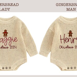 Personalized Baby Christmas Sweater Romper: Embroidered Gingerbread ...