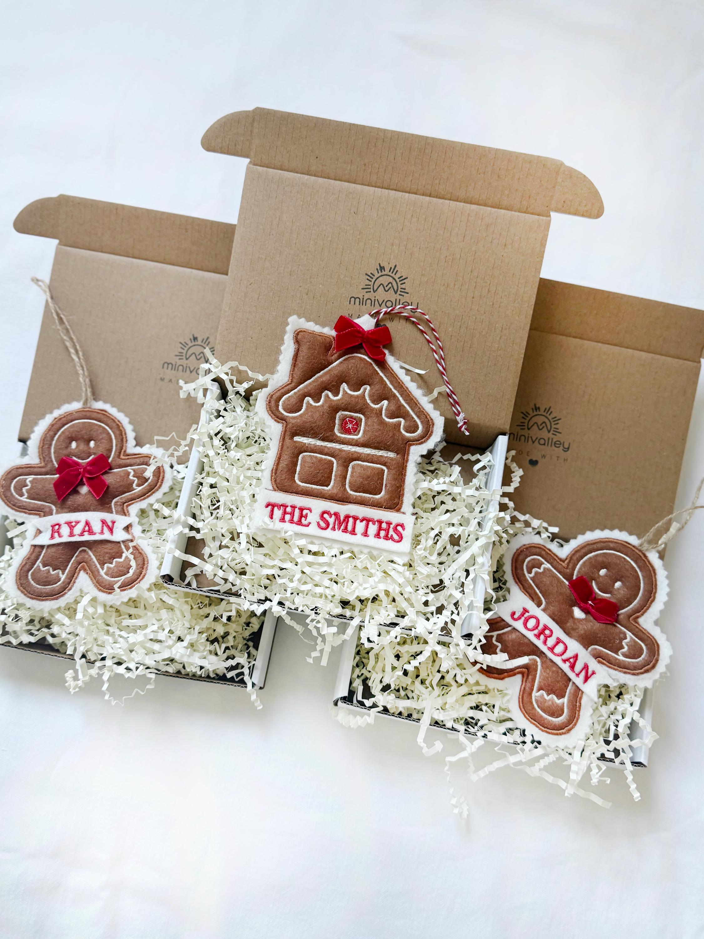 Personalized Felt Gingerbread Man and House Ornaments | Christmas Tree ...