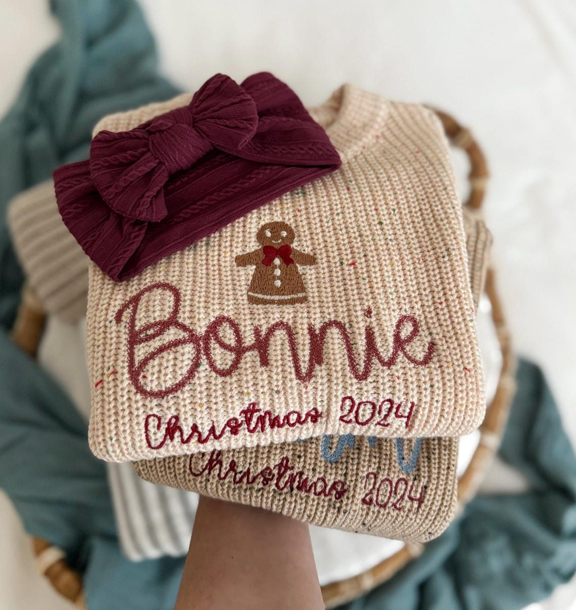 Personalized Baby Christmas Sweater Romper: Embroidered Gingerbread ...