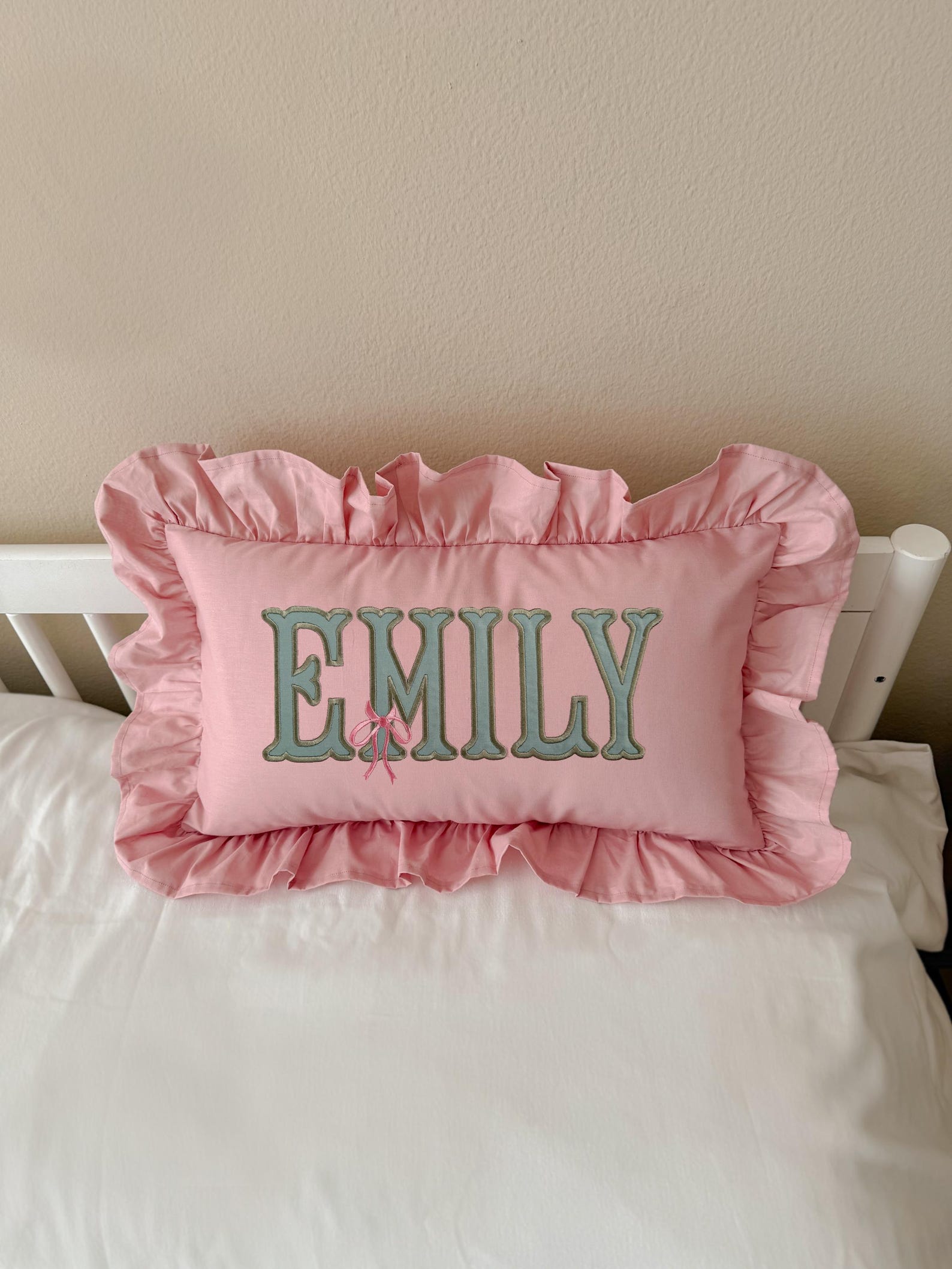 12x20 in Personalized Applique Name and Monogram Pillow Cover, Bow ...