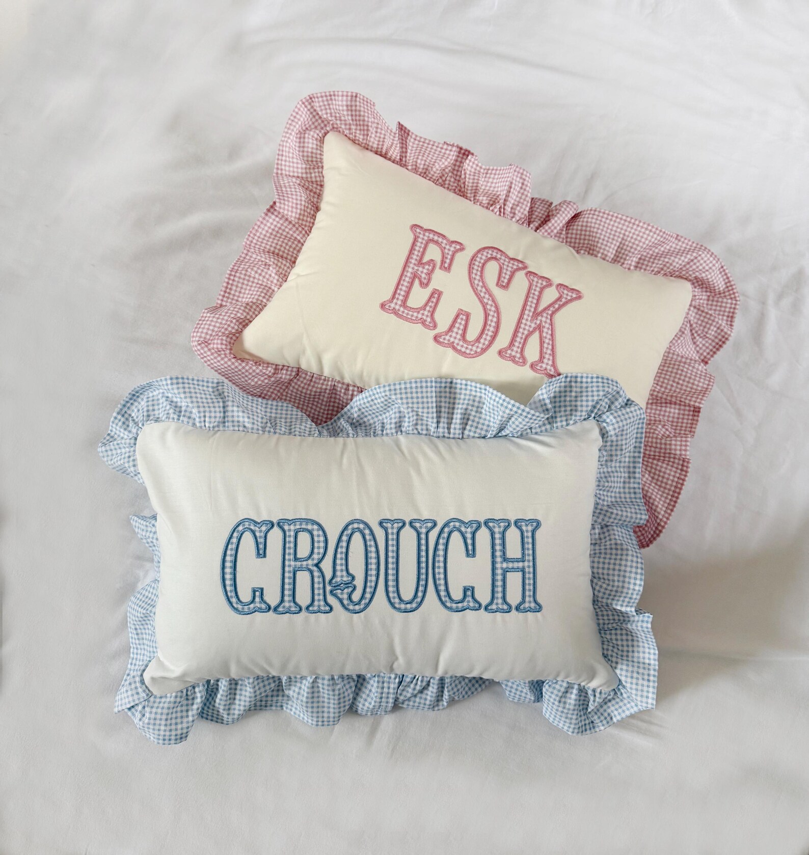 12x20 in Personalized Applique Name and Monogram Pillow Cover, Ruffled ...