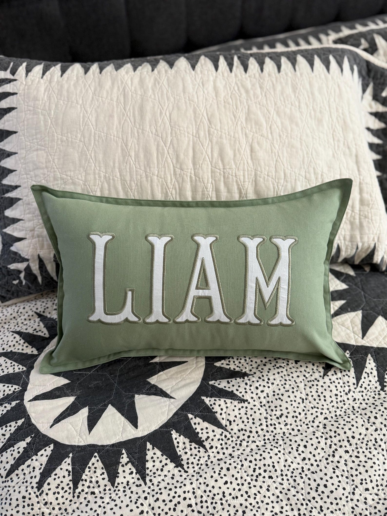 12x20 in Personalized Applique Name and Monogram Pillow Cover, Sage ...