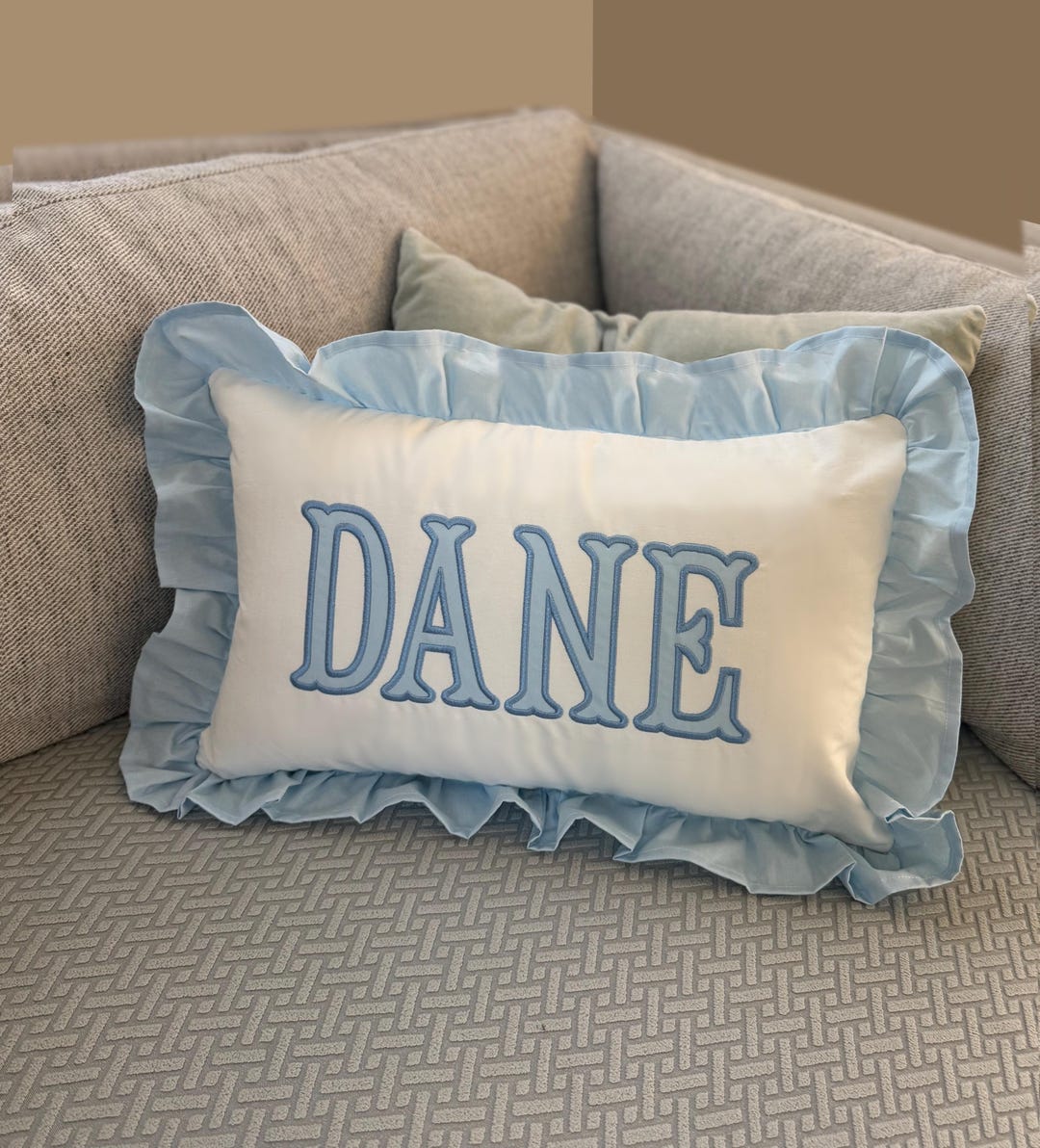 12x20 in Personalized Applique Name and Monogram Pillow Cover, Ruffled ...