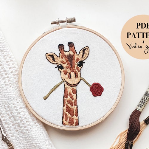 Giraffe Embroidery Pattern PDF Video Guide Digital - Etsy