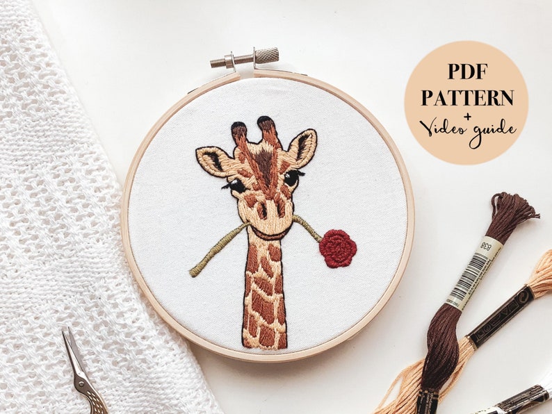 Giraffe Embroidery Pattern PDF Video Guide Digital - Etsy