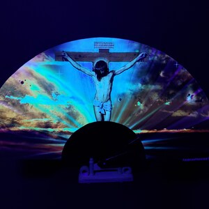 Jesus on the Cross Hand Fan / 3D UV Glow Fan / Clacking Fan / Christian ...
