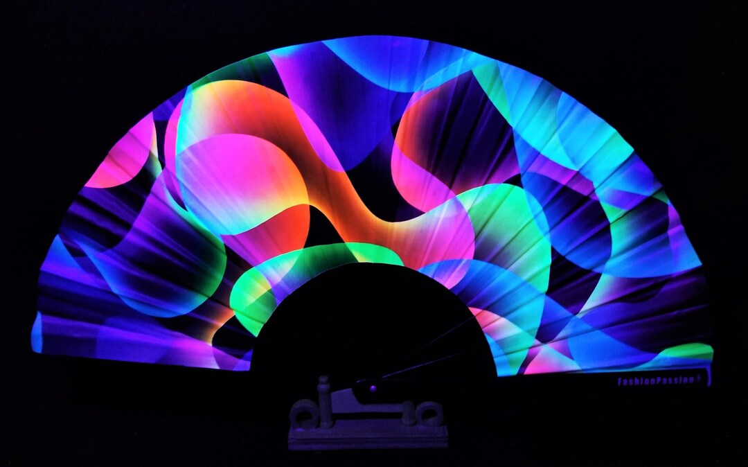 The Lucid Trip Hand Fan / UV Glow Fan / 3D / Neon / Clacking Fan / Rave ...