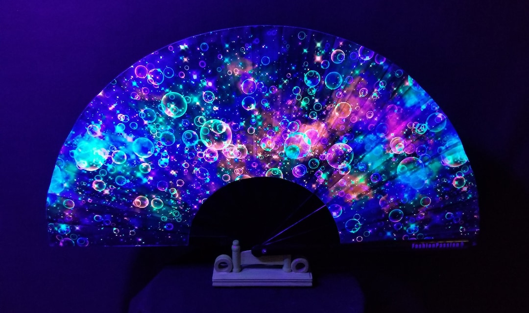 Bubble Trouble Hand Fan / UV Glow Fan / 3D / NEON / Bubbles / Rave ...