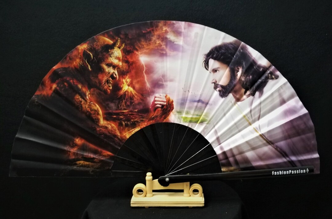 Jesus Vs Satan Hand Fan / Carthage / Big 13 Inch Clacking Fan ...
