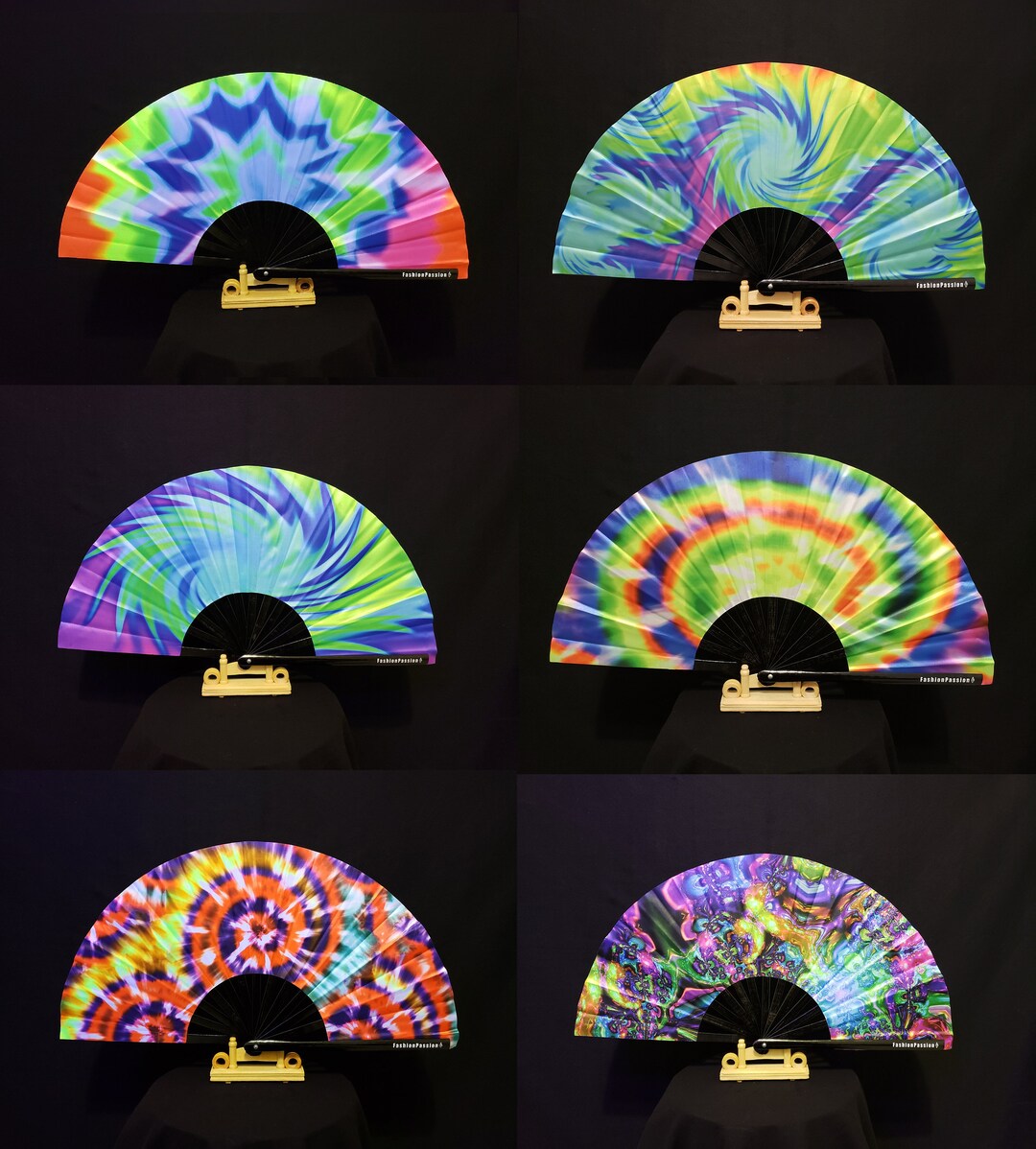 Tie Dye Collection Hand Fan / 3D UV Glow Fan / Clacking Fan / Rave ...