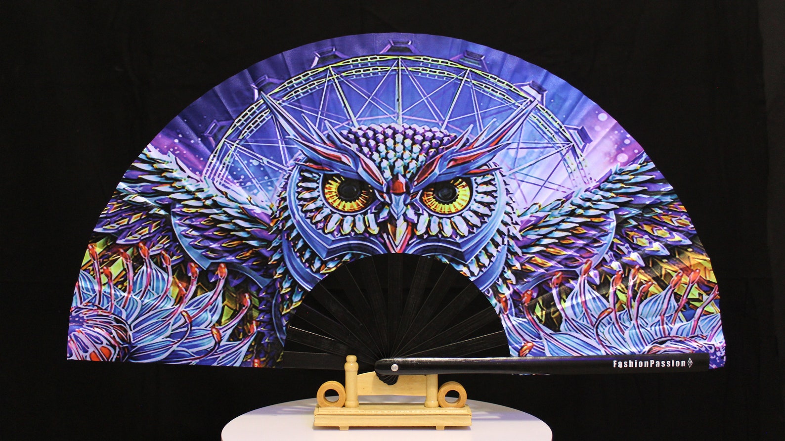 The Party Night Owl Hand Fan / UV Glow Fan / Rave Accessory / Festival ...