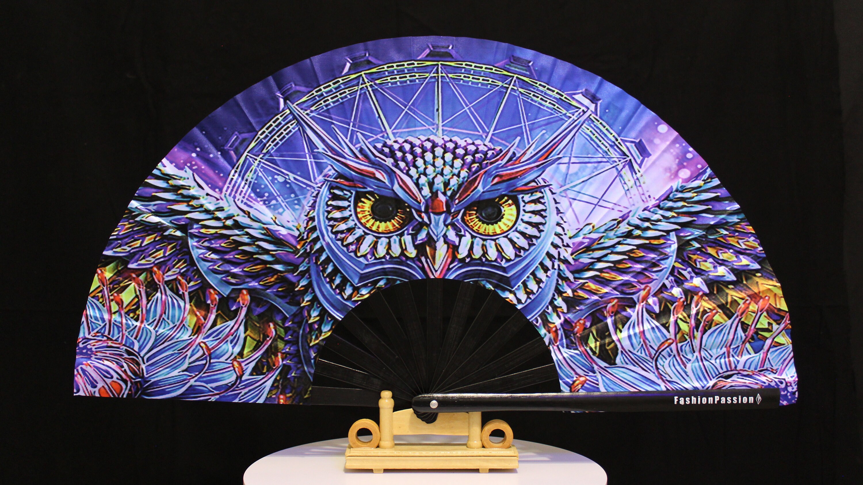 The Party Night Owl Hand Fan / UV Glow Fan / Rave Accessory / - Etsy