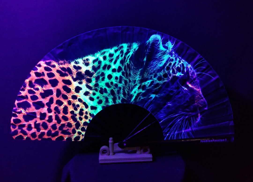Neon Cheetah Hand Fan / UV Glow Fan / Party Fan / Rave Accessory ...