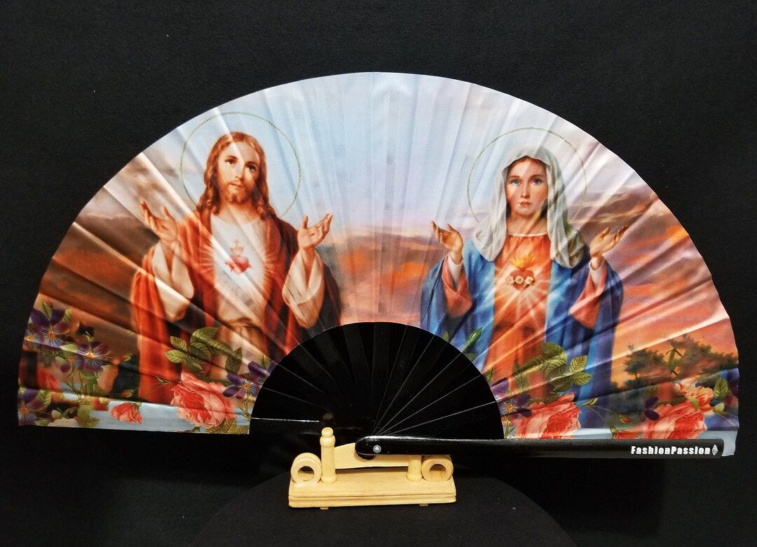 Jesus and Virgin Mary Hand Fan / Carthage / Big Clack Fan / Christian ...