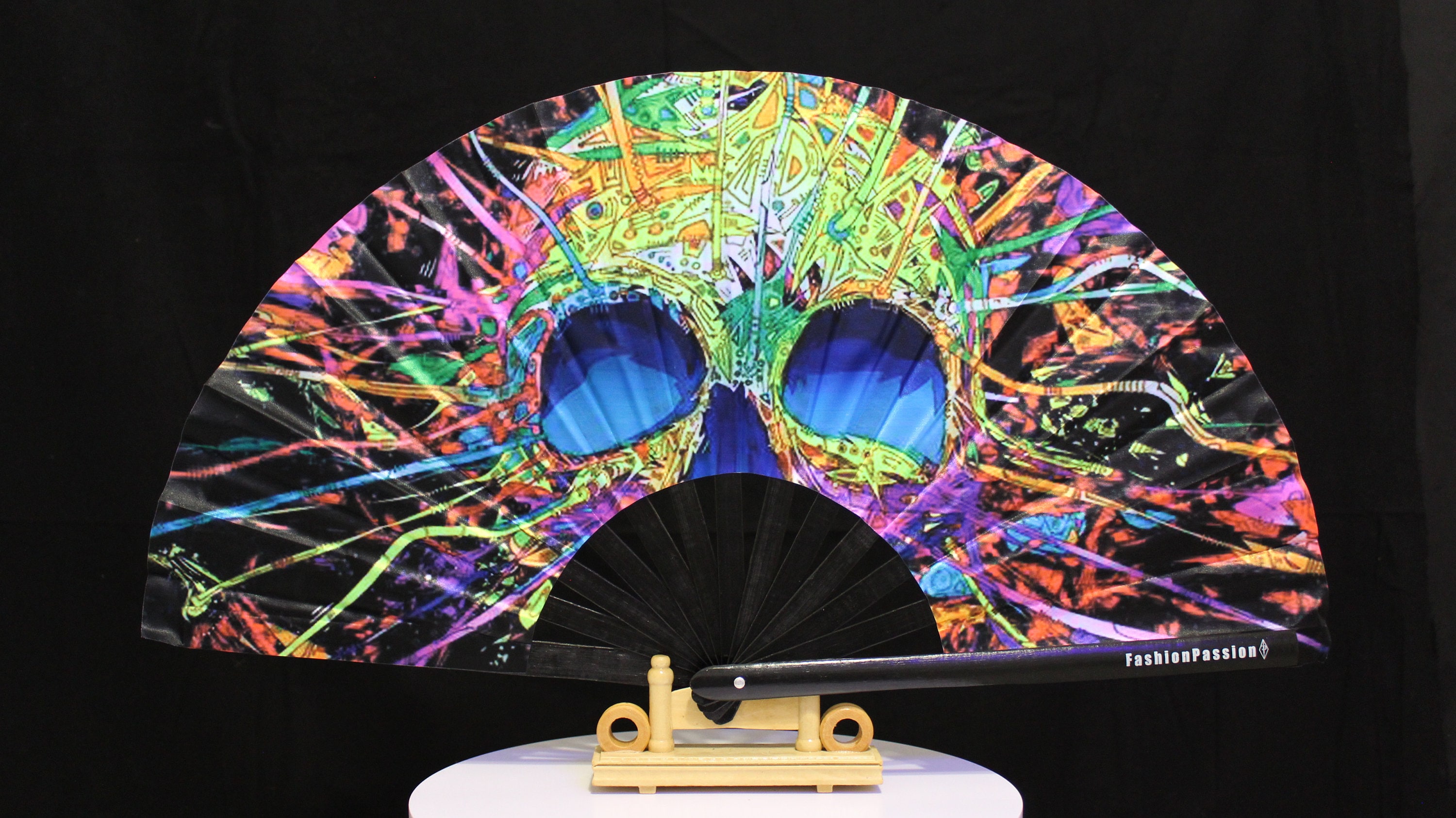 The Skull Metamorphosis Hand Fan / UV Glow Fan / Rave Accessory ...