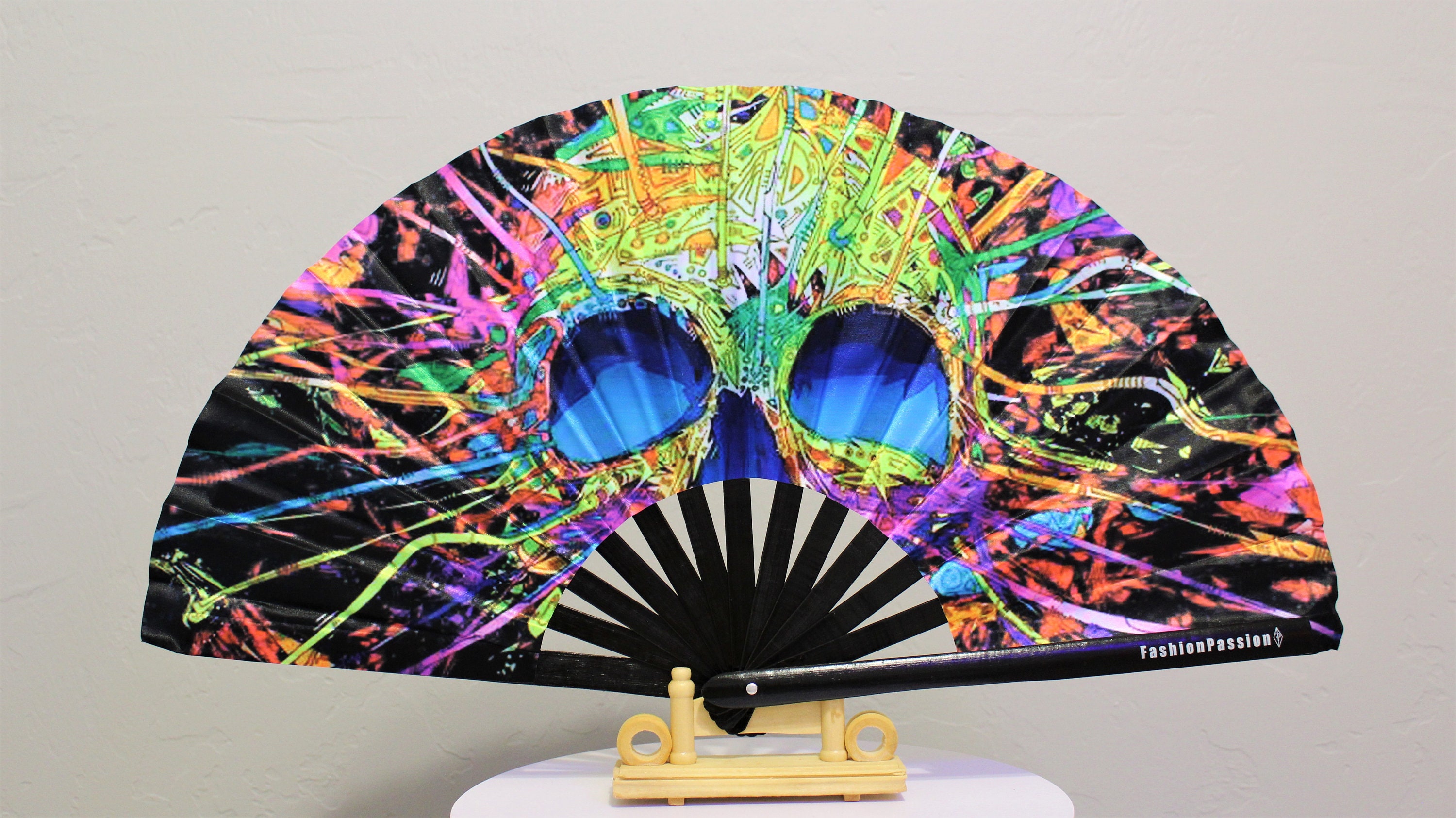 The Skull Metamorphosis Hand Fan / UV Glow Fan / Rave Accessory ...