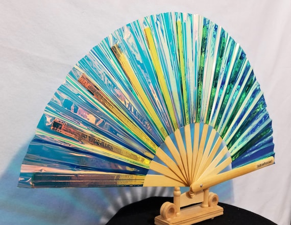 Sea Turtle Green Iridescent Hand Fan / Pearl / Rave Accessory | Etsy