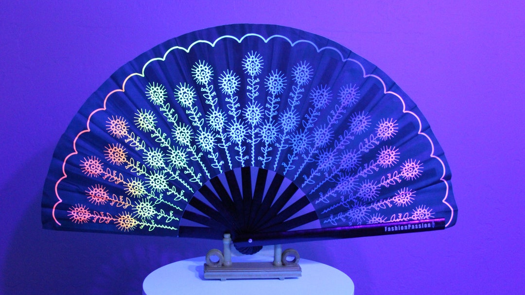 Blooming Rainbow Hand Fan / UV Glow Fan / Rave Accessory / Festival ...
