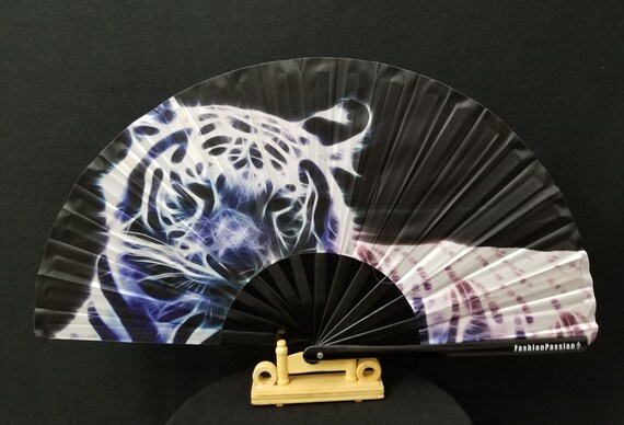 Electric White Tiger Hand Fan / UV Glow Fan / NEON / Party Fan - Etsy