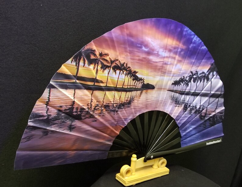 Sunset Paradise Hand Fan / Beach / Palm Trees / Tropical / Clacking Fan ...