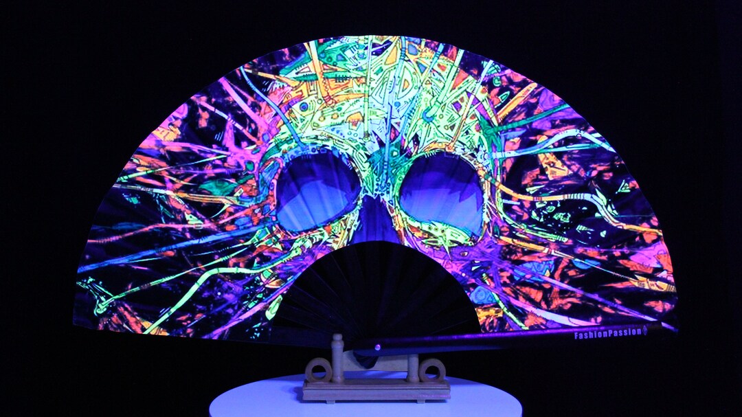 The Skull Metamorphosis Hand Fan / UV Glow Fan / Rave Accessory ...