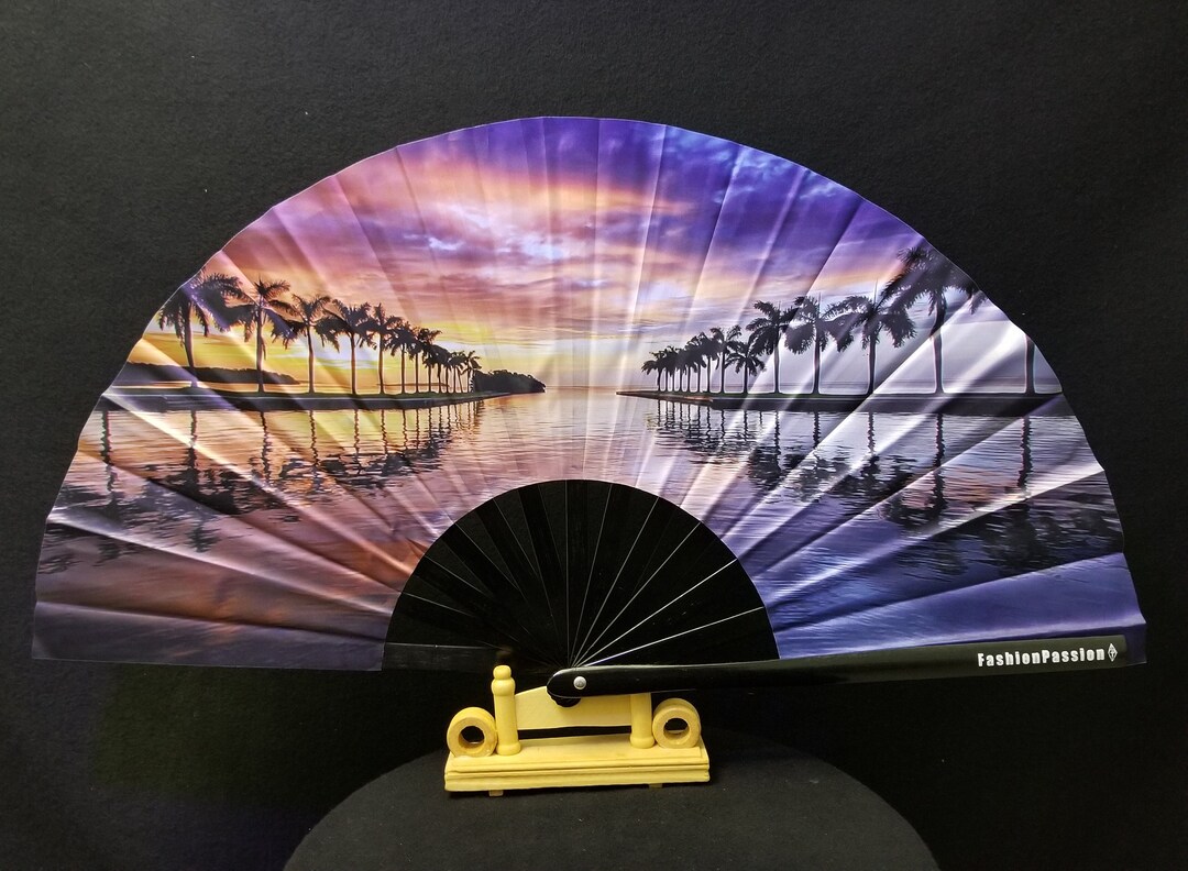 Sunset Paradise Hand Fan / Beach / Palm Trees / Tropical / Clacking Fan ...