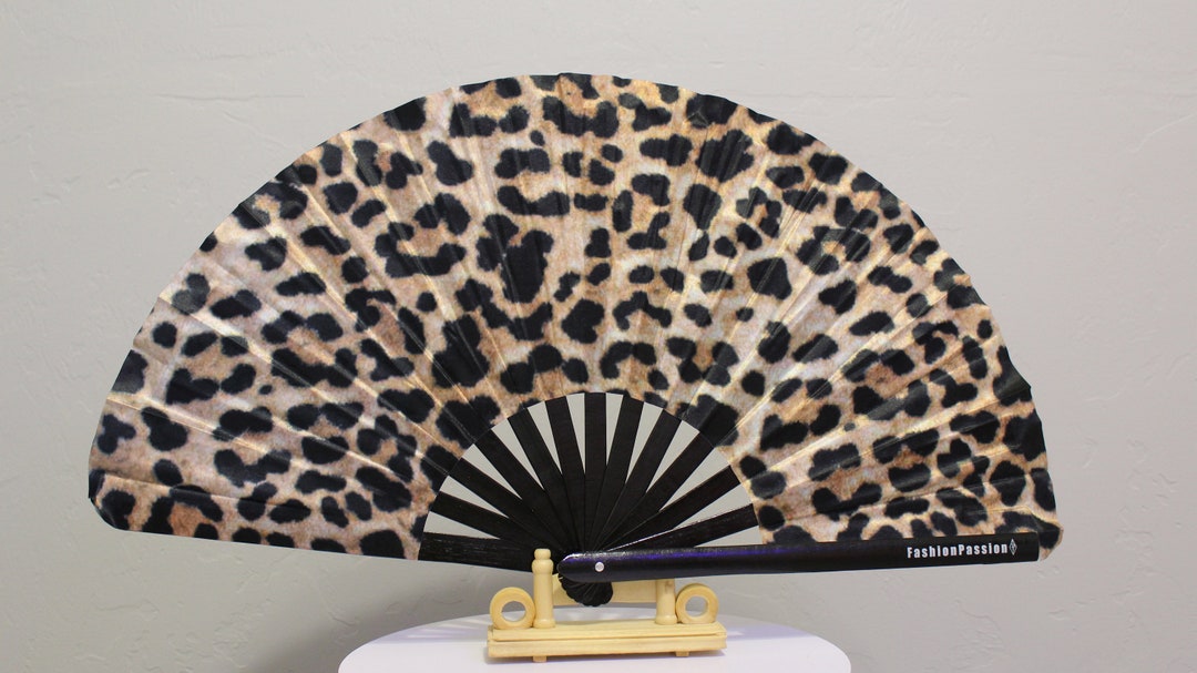 Leopard Print Hand Fan / UV Glow Fan / Rave Accessory / Big Festival ...