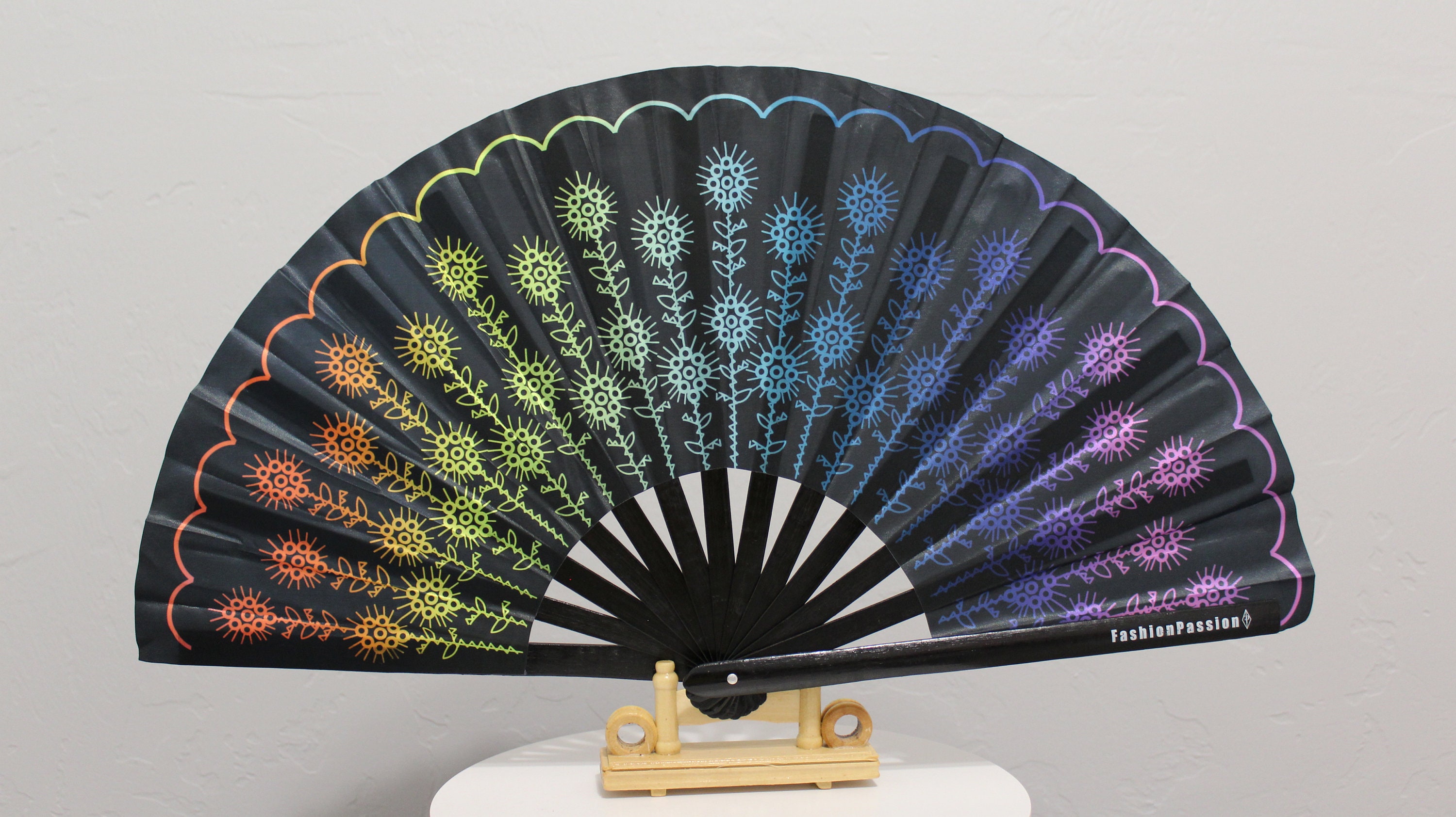 Blooming Rainbow Hand Fan / UV Glow Fan / Rave Accessory / Festival ...