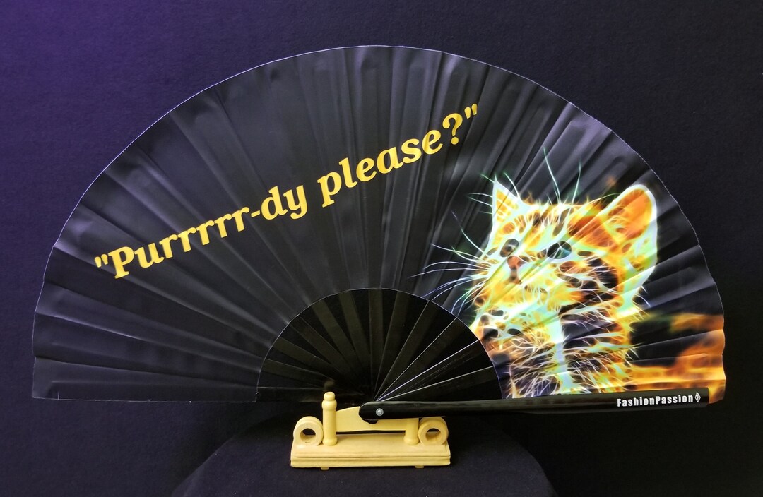 The Begging Kitten Hand Fan / UV Glow Fan / Puss in Boots / Rave ...