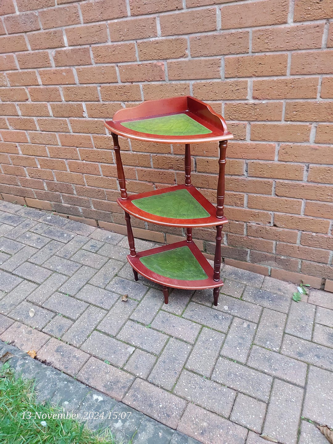 Vintage Corner Unit Stand With 3 Tier and Green Leather Top - Etsy UK