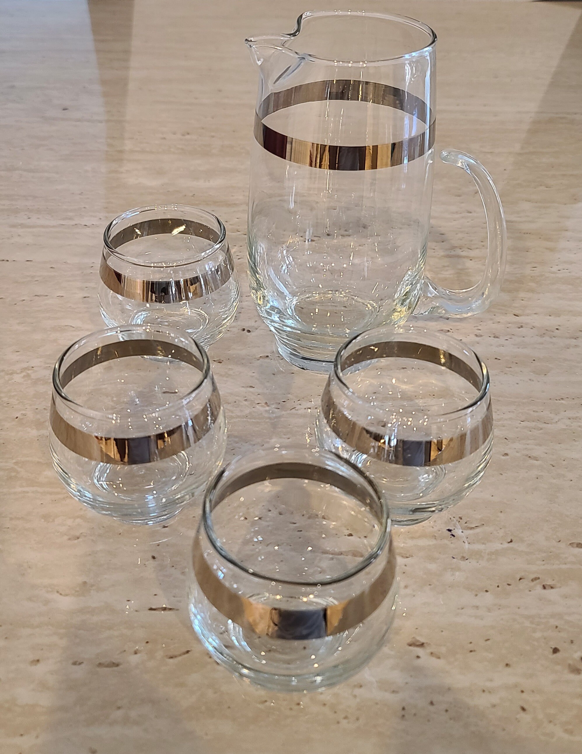 MCM Libbey Silver Stripe Pitcher With Set of 4 Glasses - Etsy UK