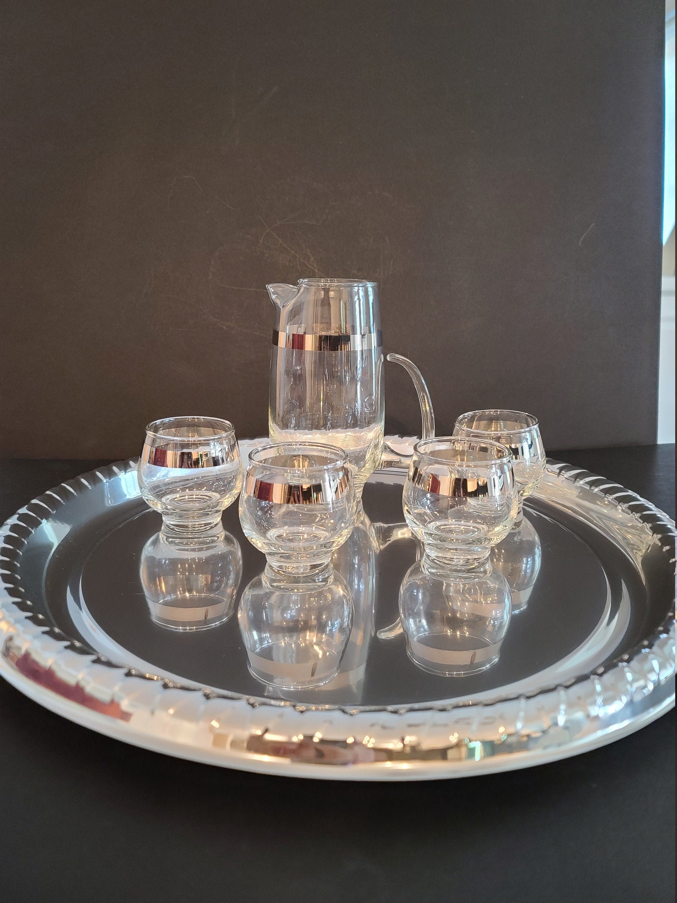 MCM Libbey Silver Stripe Pitcher With Set of 4 Glasses - Etsy UK