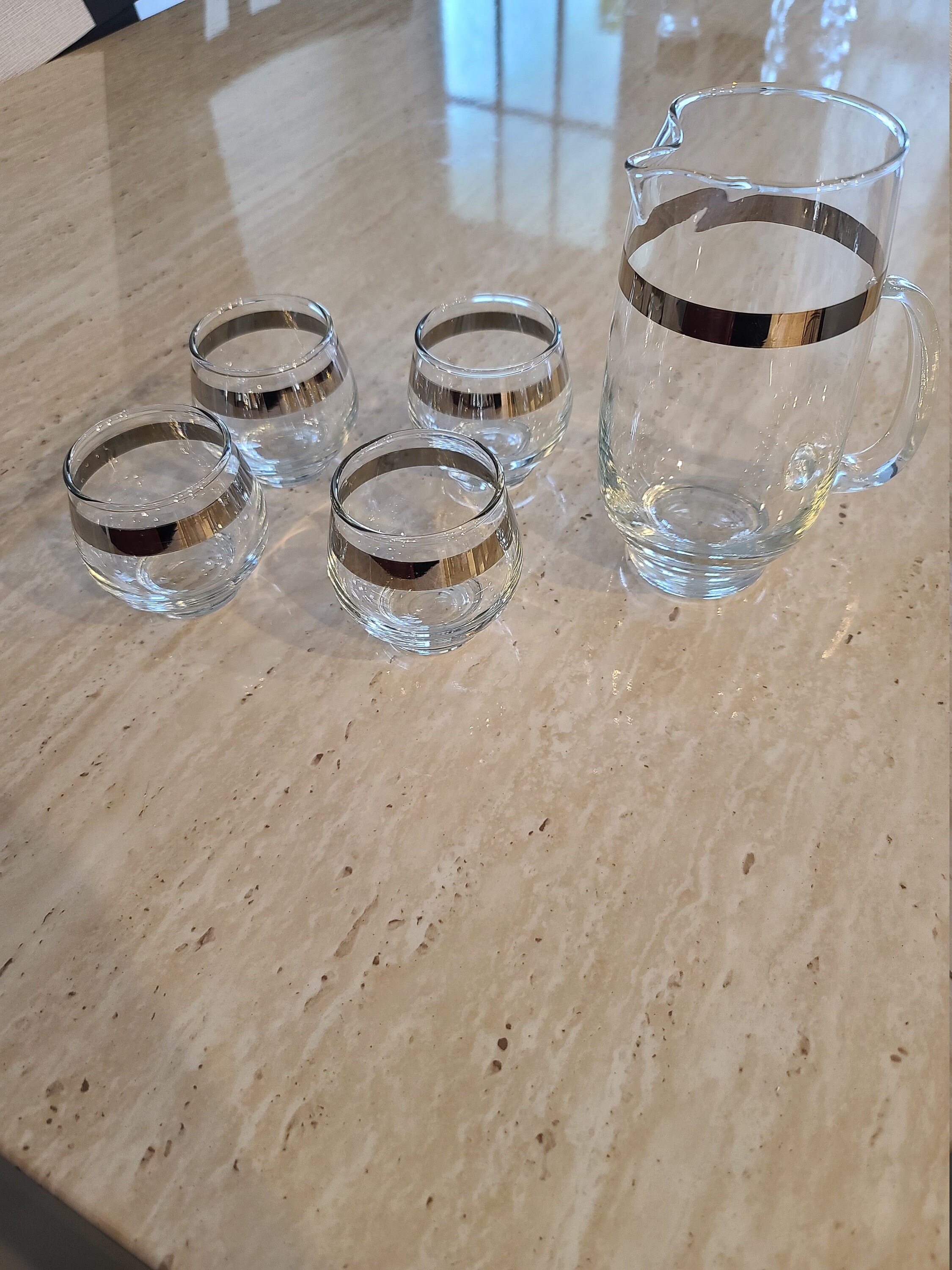 MCM Libbey Silver Stripe Pitcher With Set of 4 Glasses - Etsy UK