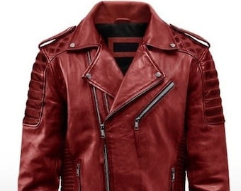 Red Leather Jacket Men | Etsy