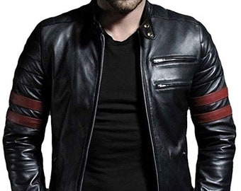 Men's Black Stylish Genuine Soft Lambskin Leather Quilted Slim Fit Biker Motorcycle Jacket, Men ...