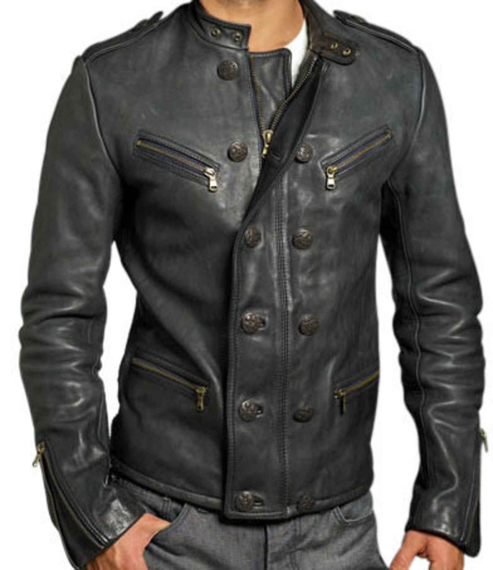 Men's Grey Leather Jacket Celebrity's Slim Fit Biker - Etsy