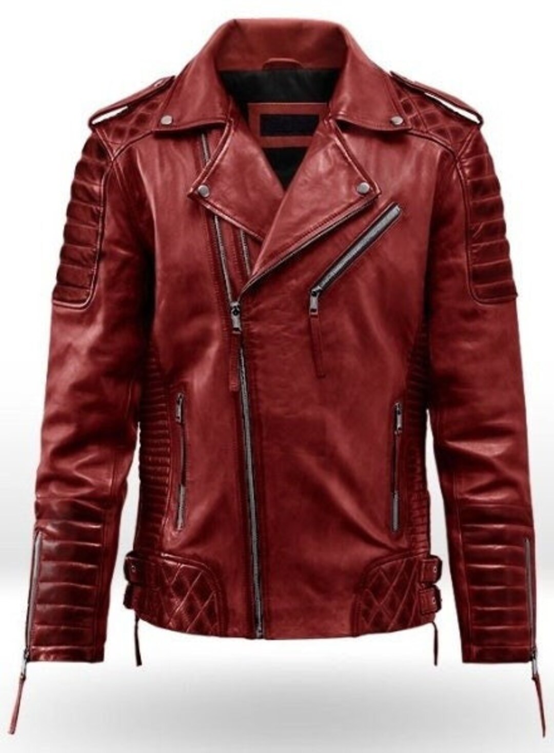 New Men Designer Genuine Lambskin Soft Biker Red Leather Jacket - Etsy
