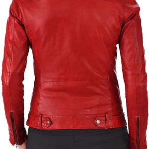 Women's Genuine Lambskin Leather Jacket Motorcycle Slim Fit Red Biker Jacket - Etsy