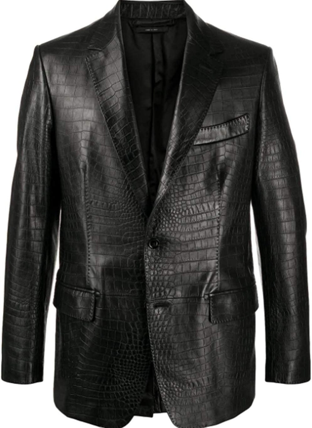 Mens Genuine Lambskin Real Leather Blazer Black Button Coat Jacket Soft ...