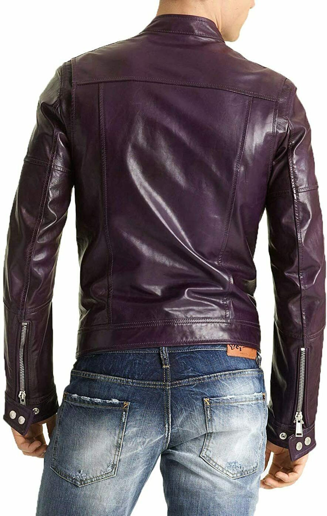 Men Leather Purple Jacket Coat Motorcycle Biker Slim Fit - Etsy