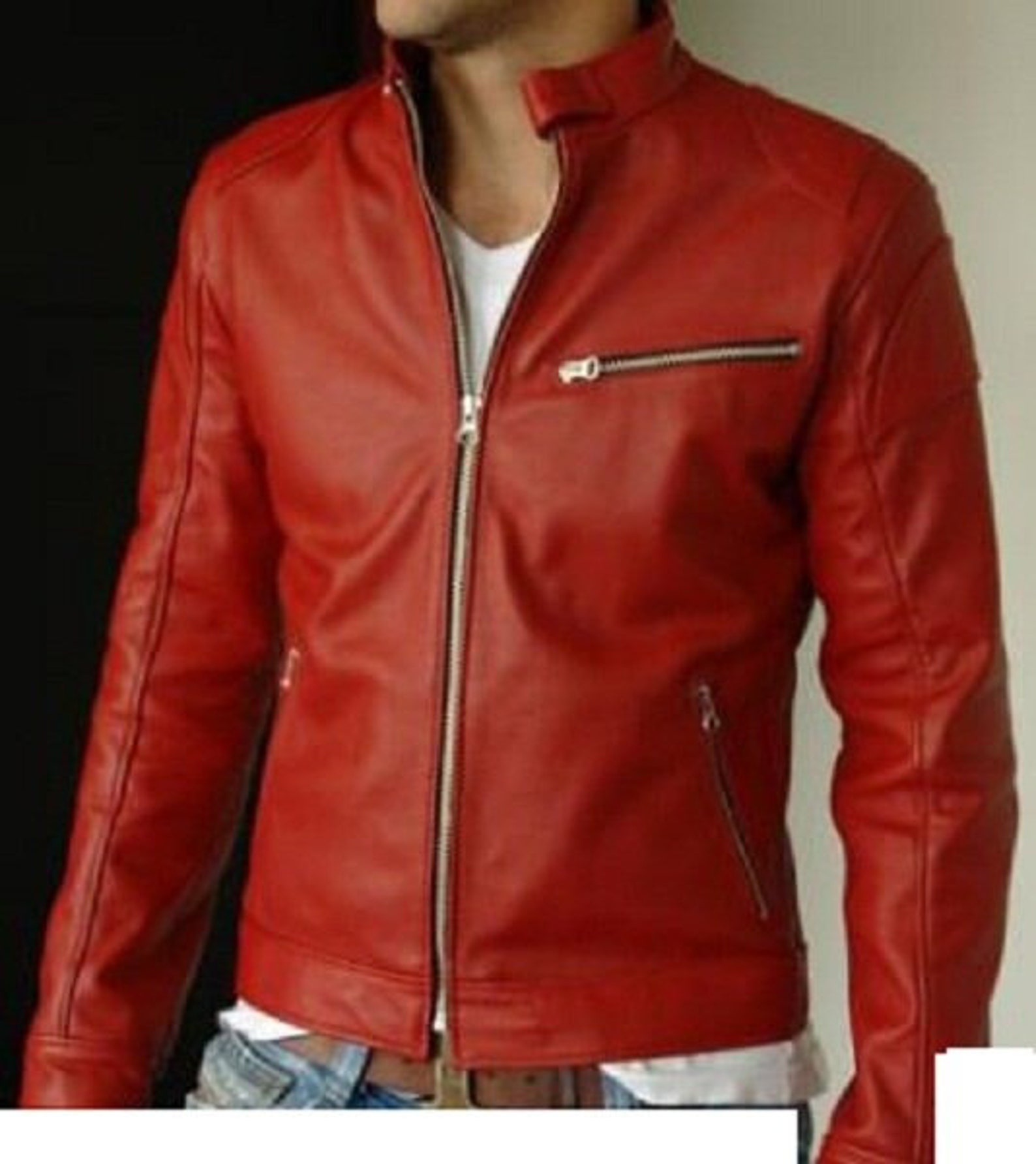 Mens Leather Red Jacket Slim Fit Biker Motorcycle Genuine - Etsy