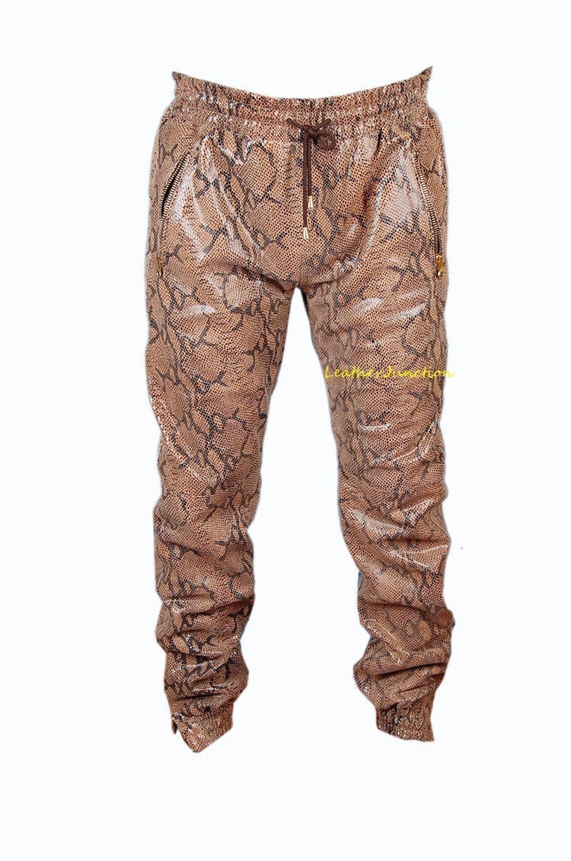 New Mens Women Snake Print Leather Unisex Sweat Pants Designer - Etsy