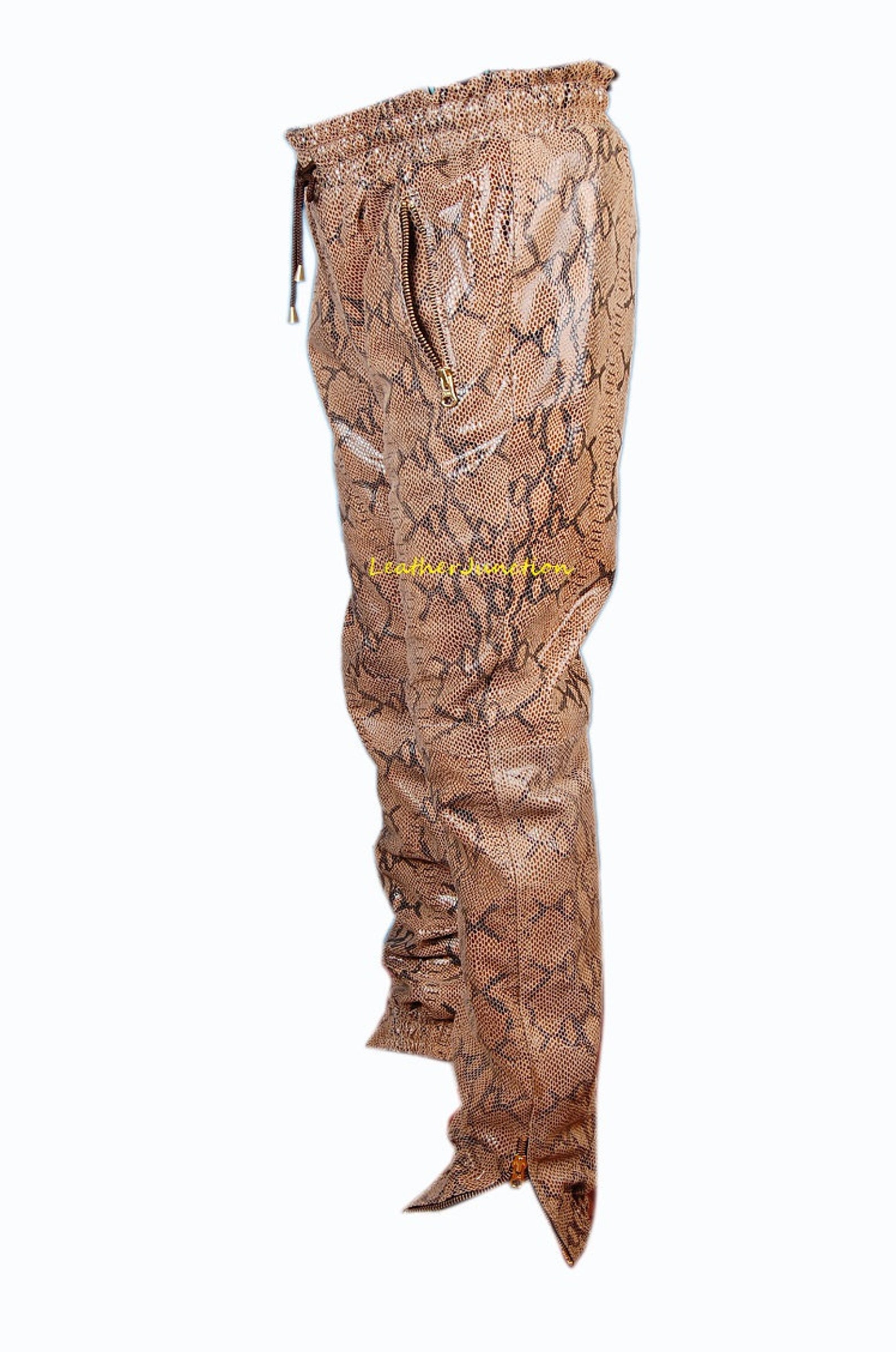 New Mens Women Snake Print Leather Unisex Sweat Pants Designer - Etsy
