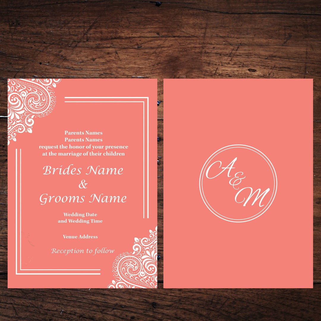 Personalized Wedding Invitation Template -paisley Design - Etsy