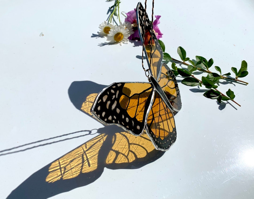 Large Glass Butterfly Sun Catcher Tiffany With Stained Glass - Etsy