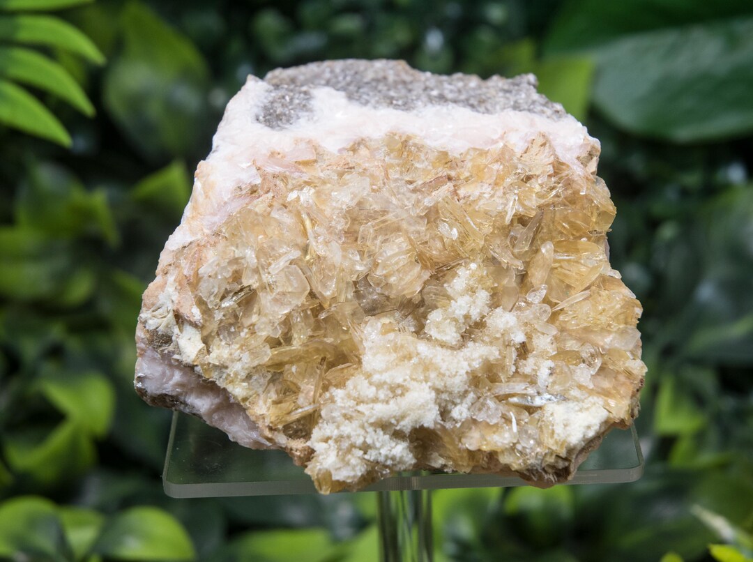 Rare Golden Gypsum Crystal Cluster, Yellow Crystal Cluster on Dolomite ...